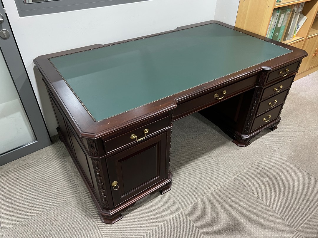 Multi Compartment Solid Wood Table with Leather Top, Furniture & Home ...