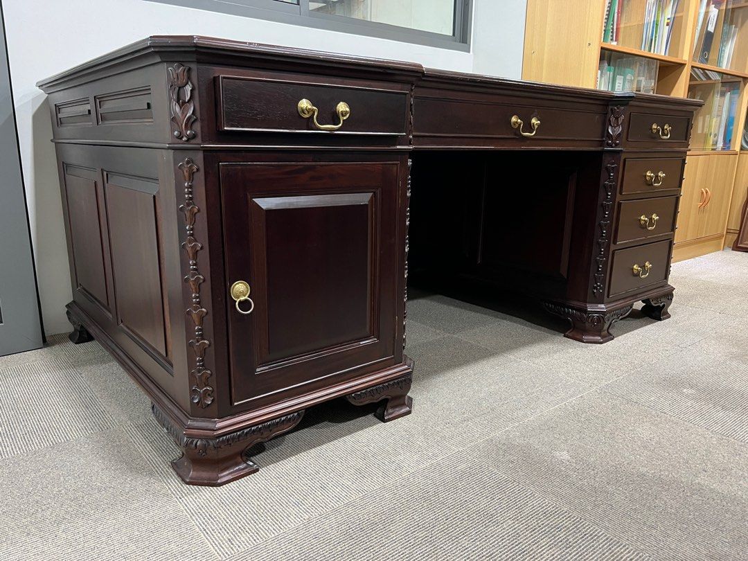 Multi Compartment Solid Wood Table with Leather Top, Furniture & Home ...