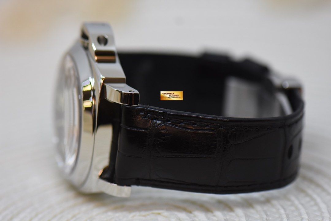 PANERAI LUMINOR MARINA 44mm STEEL IN LEATHER BLACK DIAL AUTOMATIC PAM ...