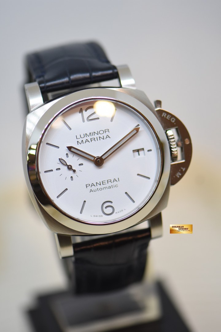 PANERAI LUMINOR QUARANTA 40mm STEEL IN LEATHER P.900 MVT WHITE DIAL PAM ...