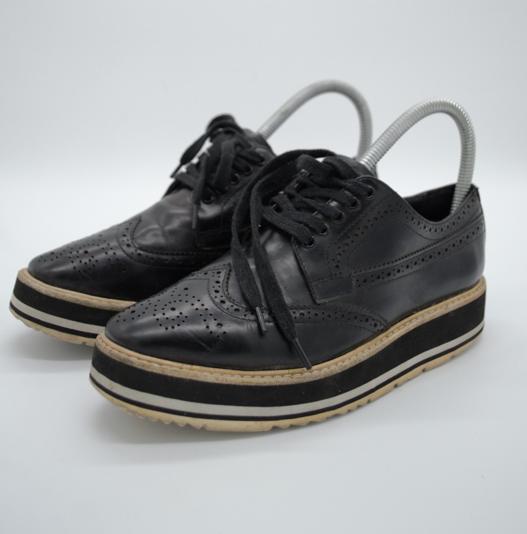PRADA Brogue-trim Leather Oxford Platforms, Women's Fashion, Footwear ...