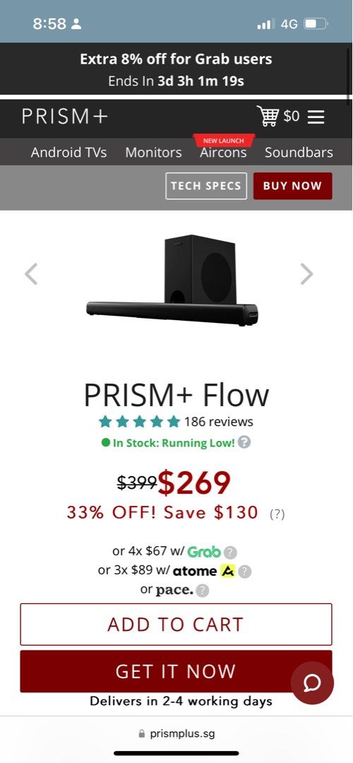 PRISM+ Flow 2.1ch Soundbar with Dolby Audio | 240W | Wireless Subwoofer ...