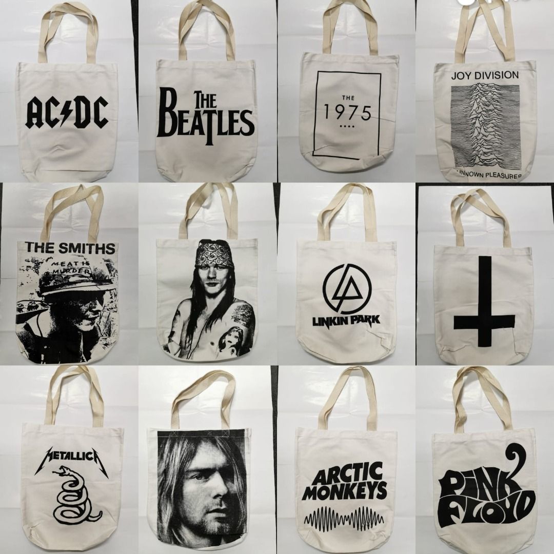 Rock Band Tote Bag Vinyl Reusable Bag GNR Kiss Arctic Monkey Ramones ...