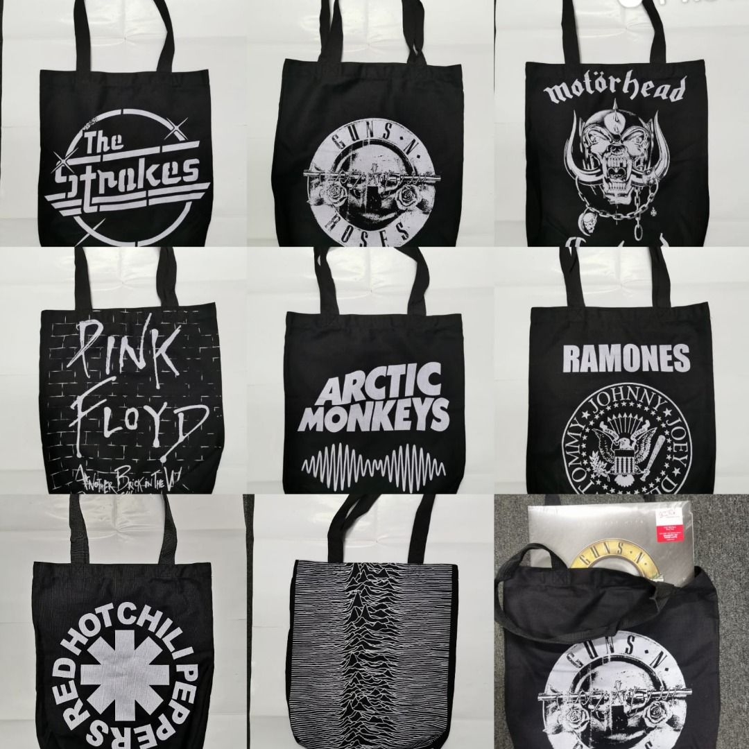 Rock Band Tote Bag Vinyl Reusable Bag GNR Kiss Arctic Monkey Ramones ...