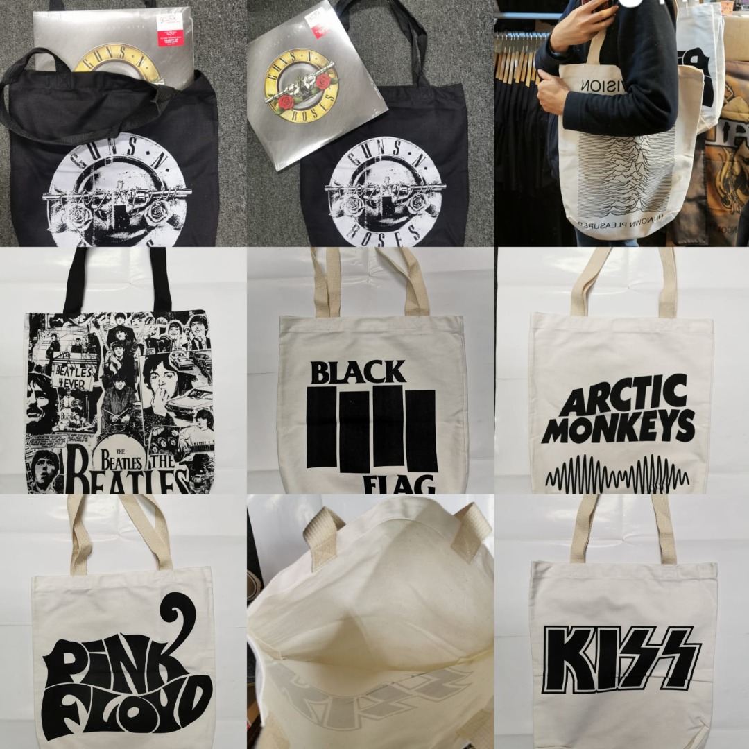 Rock Band Tote Bag Vinyl Reusable Bag GNR Kiss Arctic Monkey Ramones ...