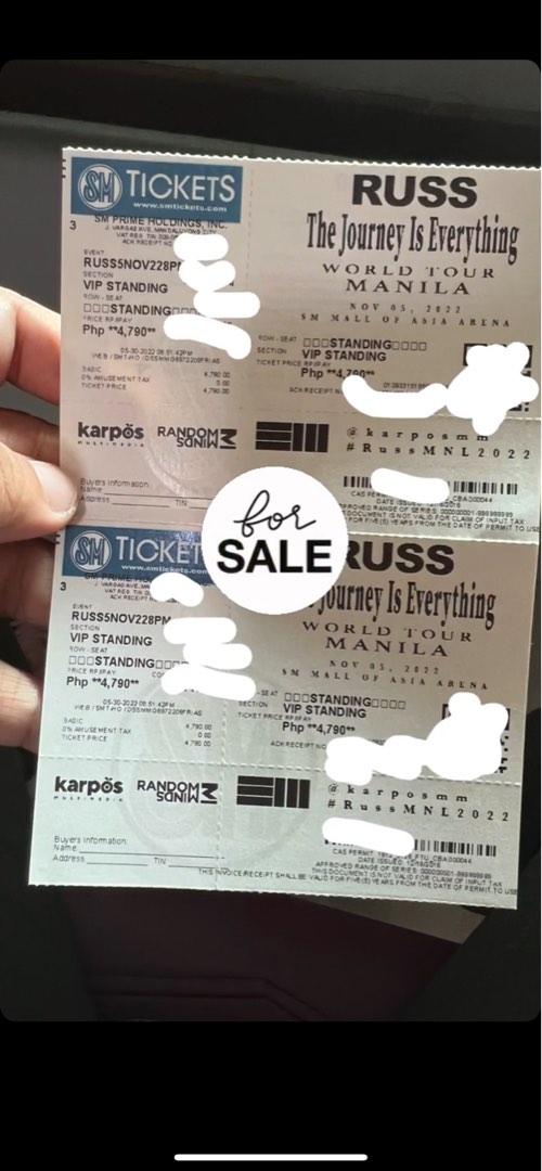 RUSH FOR SALE RUSS TICKET, Tickets & Vouchers, Event Tickets on Carousell