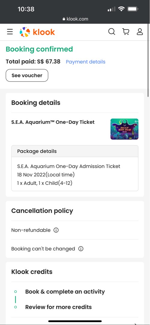 Sentosa Aquarium day tickets-1 adult+ 1 child , Tickets & Vouchers ...