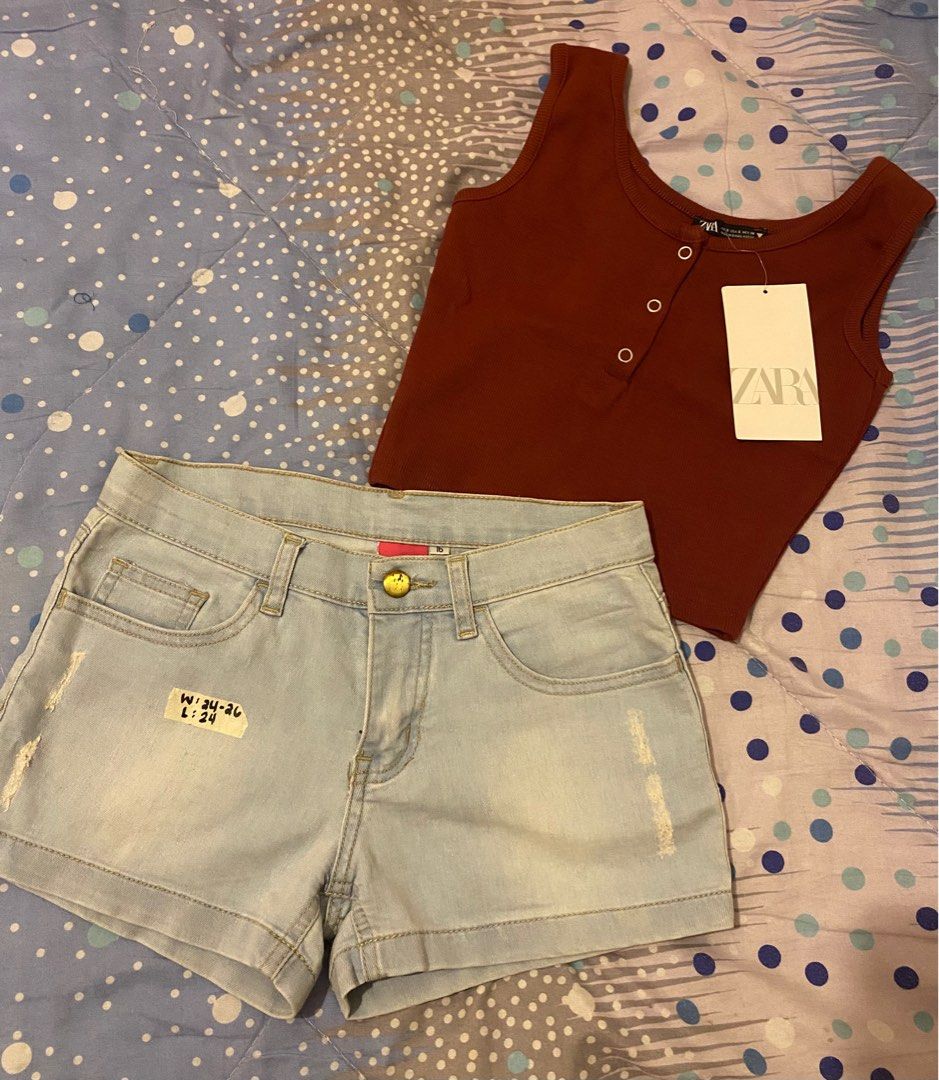 Take 2: Snap Button Top + Denim Shorts, Women's Fashion, Dresses & Sets ...