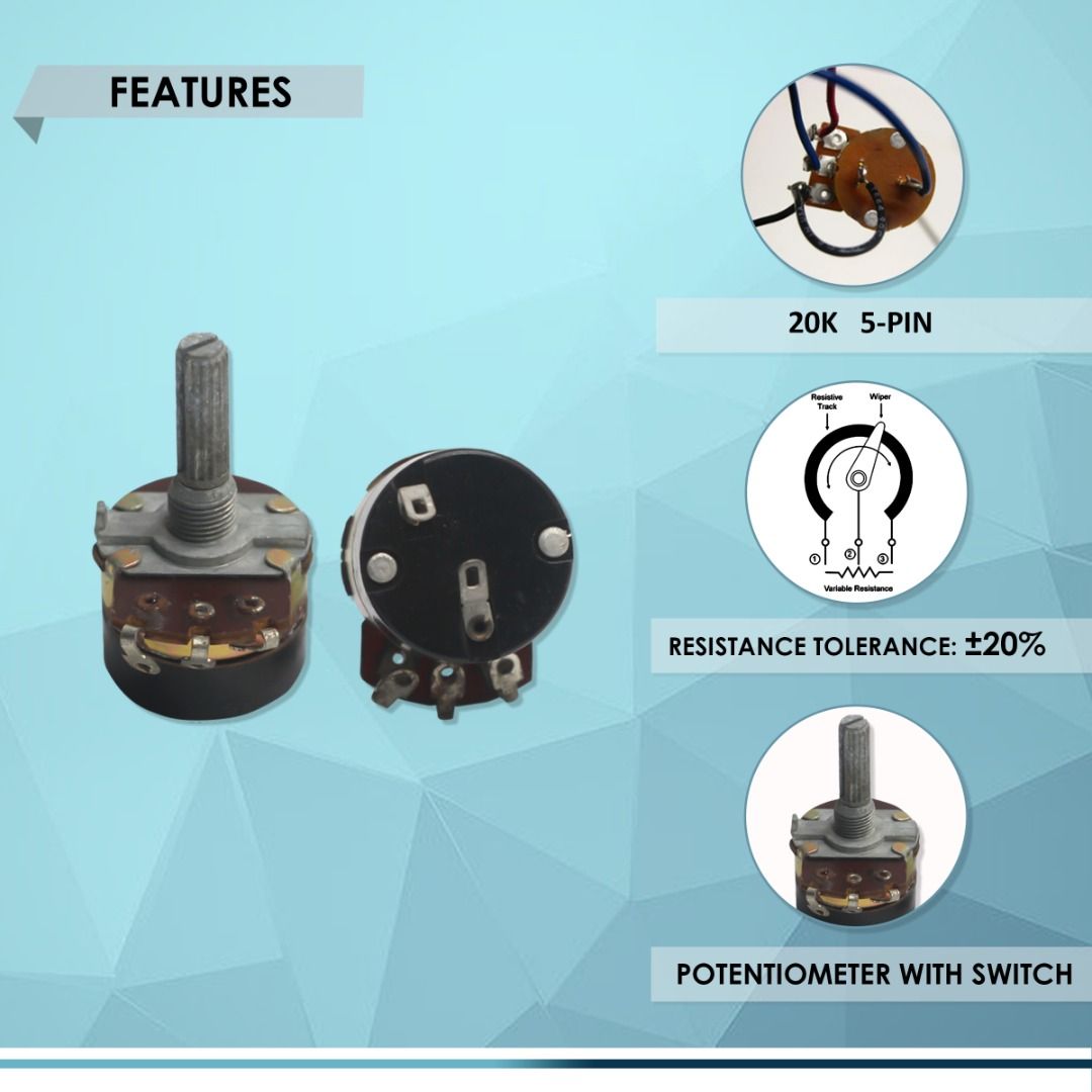 UNIVERSAL VOLUME CONTROL 20K 5-PIN, SMALL BENT FOOT w/ SWITCH, BEST FOR ...