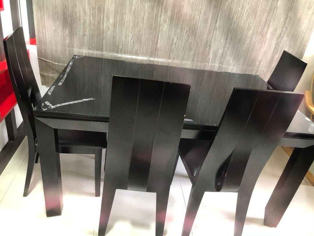 used dining table ,with glass top n 4 chairs, Furniture & Home Living ...