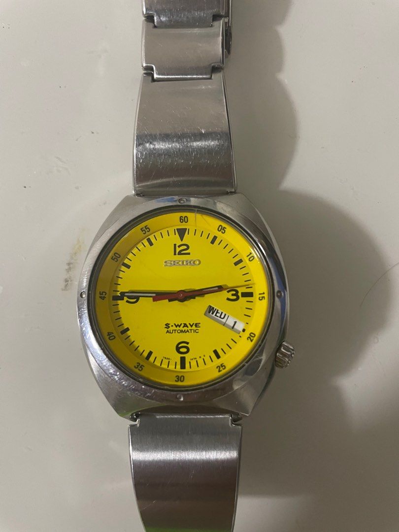 Very Rare Seiko S-Wave Automatic Day-Date Desirable Yellow Face Version ...
