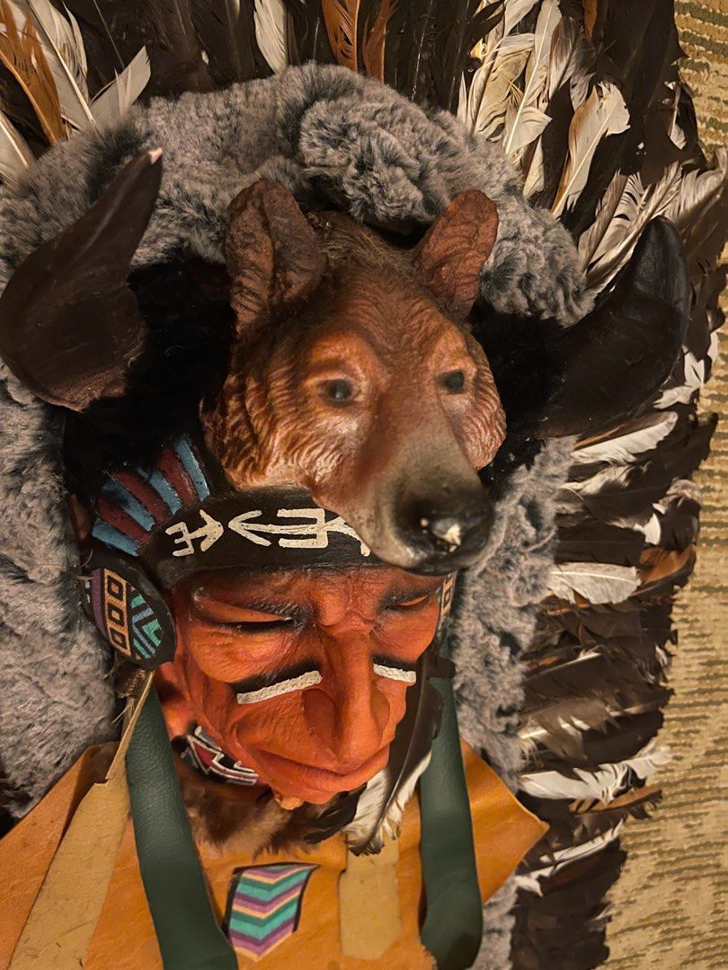 Vintage Big Sculpture Native American With Real Leather, Hobbies & Toys ...