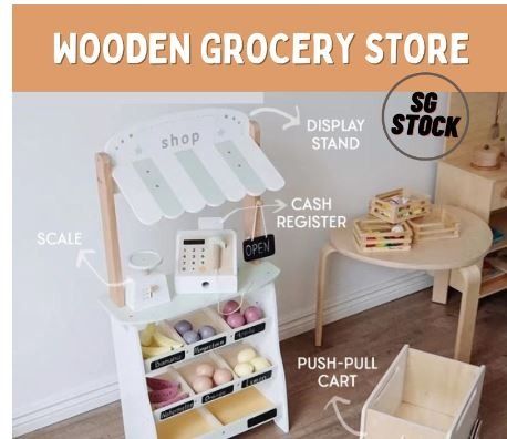 Wooden Grocery shop set | Kids pretend kitchen play toy | Market booth ...