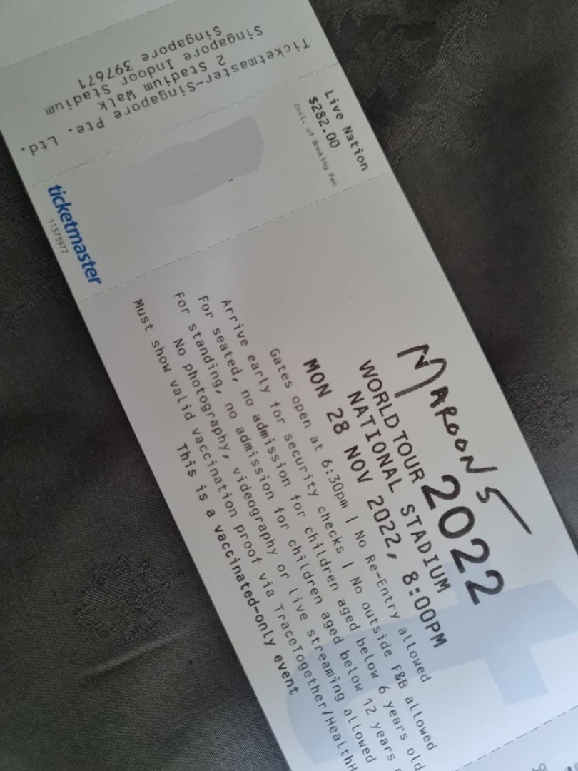 Maroon 5 World Tour 2022 Singapore 2 Tix, Tickets & Vouchers, Event ...