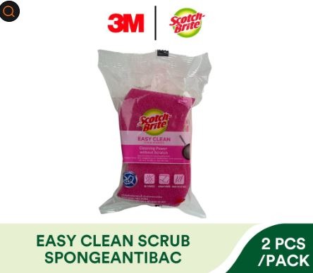 3M Scotch Brite Easy Clean Scrub Sponge Antibacteria, 2/Pack, Scratch ...