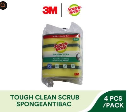 3M Scotch Brite Tough Clean Scrub Sponges (Anti Bacteria) Value Pack, 4 ...
