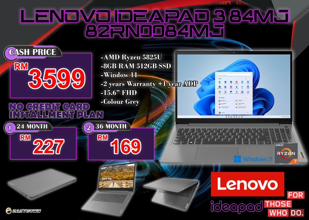 [ INSTALLMENT ] LENOVO IDEAPAD 3 15ABA7-82RN0084MJ 15.6" LAPTOP ARTIC ...