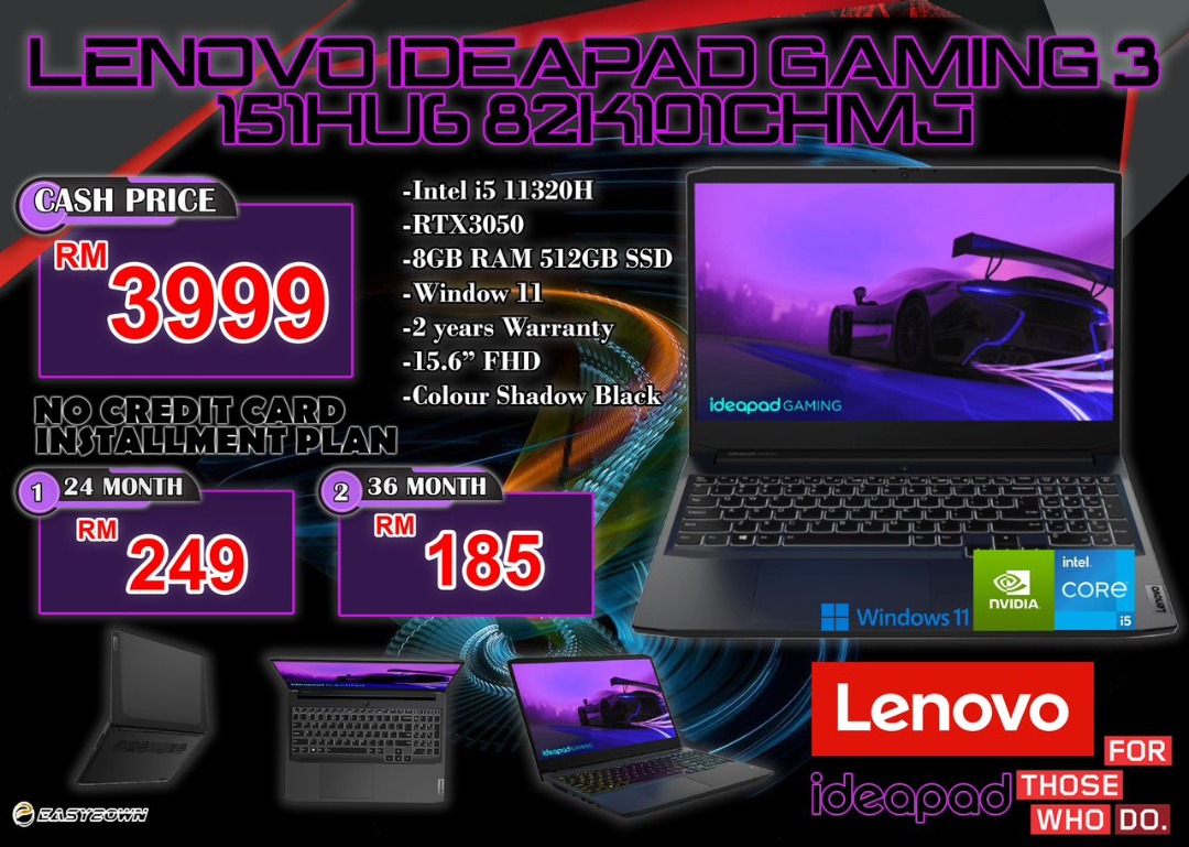 [ INSTALLMENT ] Lenovo IdeaPad Gaming 3 15IHU6 82K101CHMJ 15.6'' FHD ...