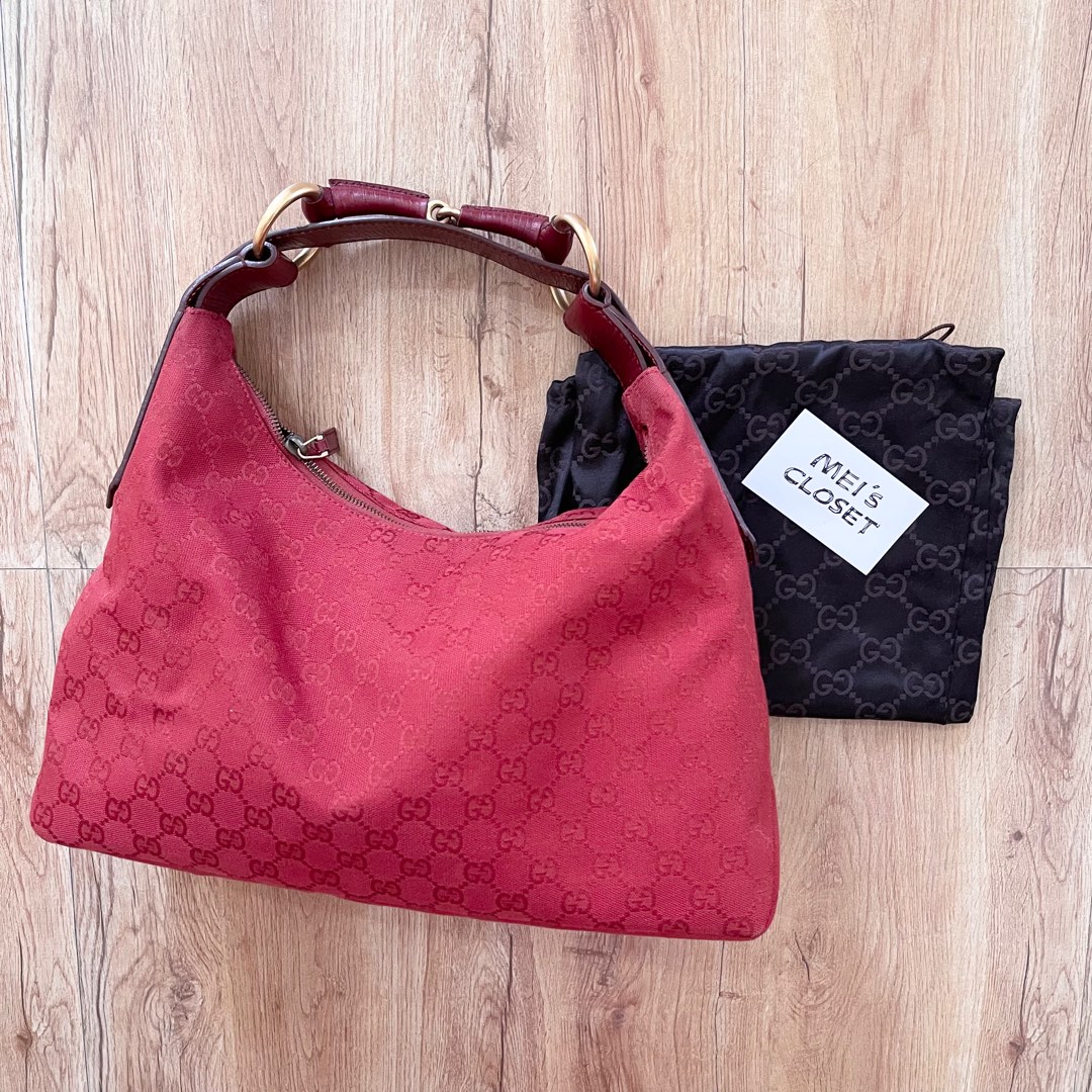 Authentic Preloved Gucci Red Horsebit Hobo Bag, Luxury, Bags & Wallets ...