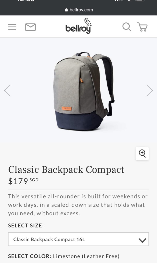 Bellroy Classic Backpack Compact in Limestone, Men's Fashion, Bags ...