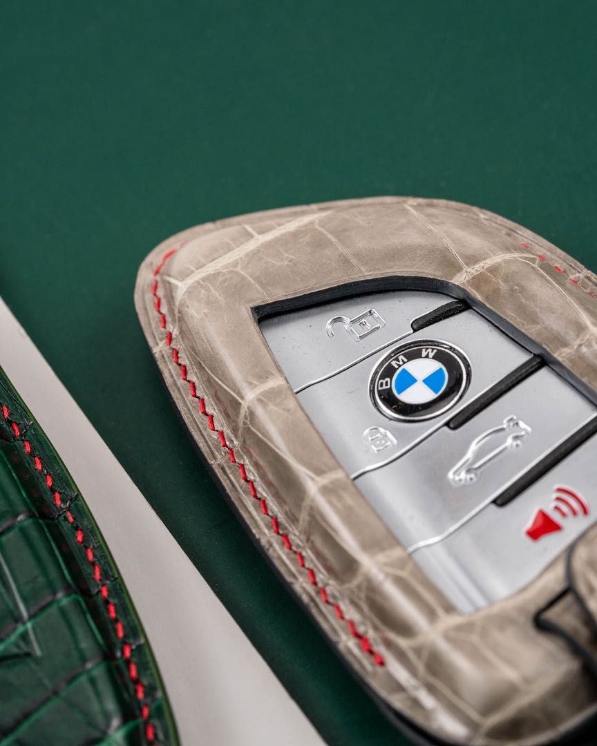 Custom made key fob covers for BMW SUV in Hunter Green and Elephant ...