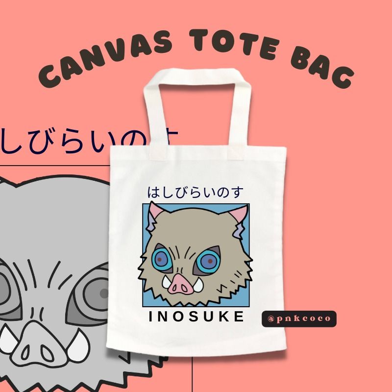 Demon Slayer X Inosuke Canvas Tote Bag, Women's Fashion, Bags & Wallets ...