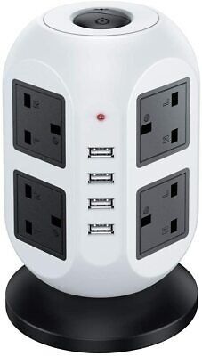 FR Tower Socket Extension Lead 3M 8Way Cable Surge Protected Power with ...