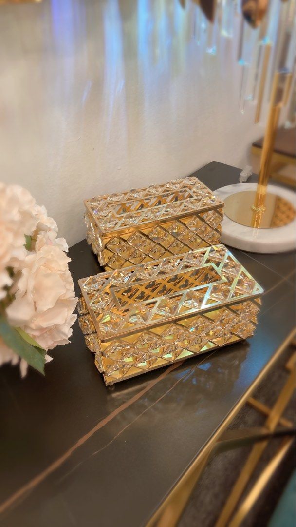 Gold Crystal Tissue Box, Furniture & Home Living, Home Decor, Other ...