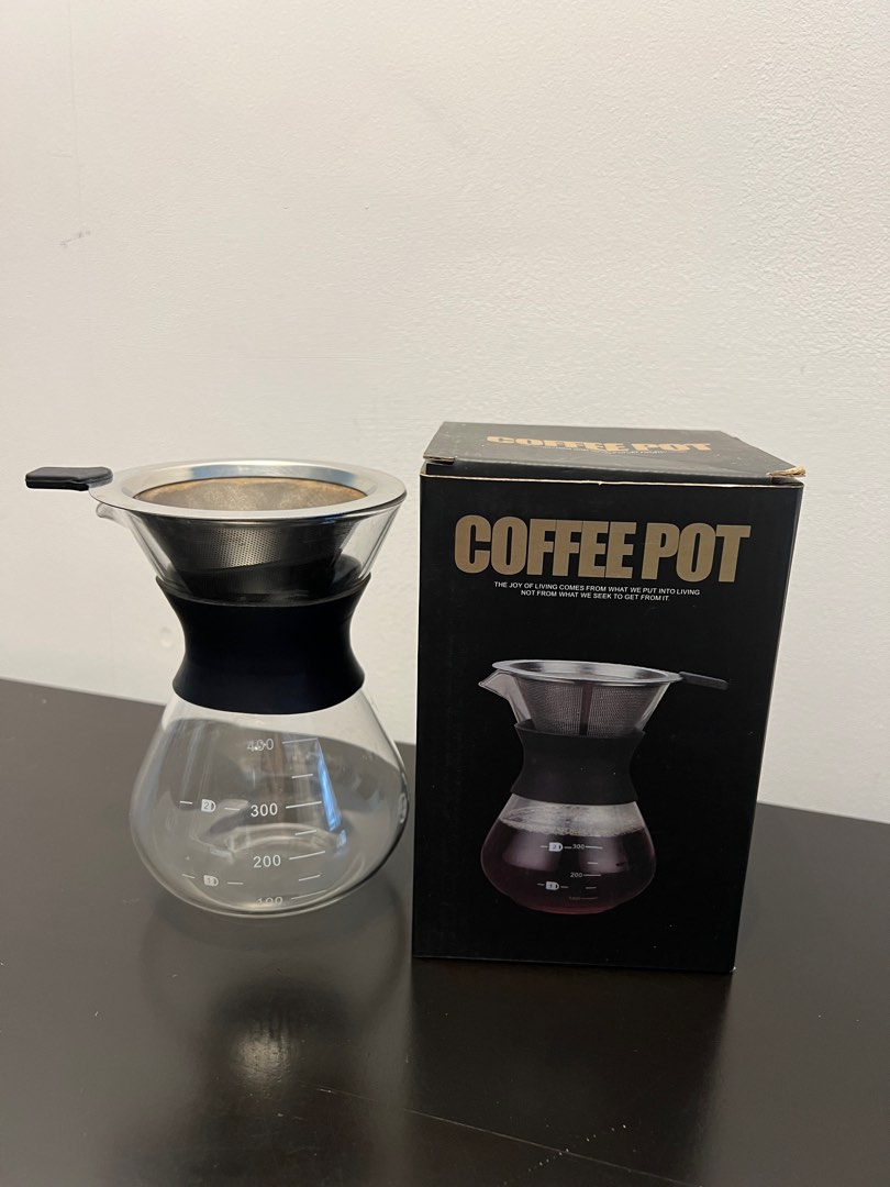 Hand Drip Coffee Maker Glass Pot with Stainless Steel Filter, Furniture ...