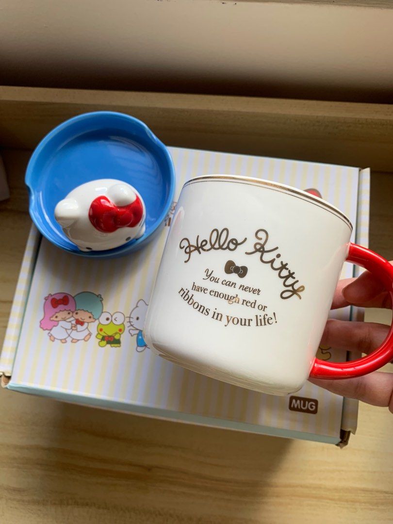 Hello Kitty Sanrio Characters Ceramic Mug with Lid, Furniture & Home ...