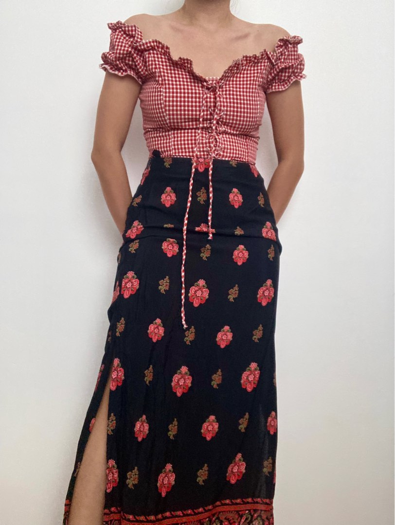 H&M Red paisley midi skirt (Hennes Collection), Women's Fashion ...