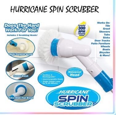 Hurricane Spin Scrubber Rechargeable Electric Home Cleaning Brush Floor ...