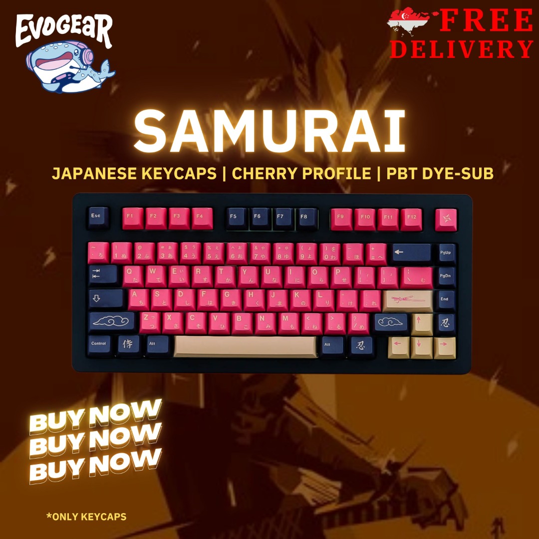 {IN STOCK} Red Samurai Keycaps | Japanese Keycaps | Cherry Profile ...