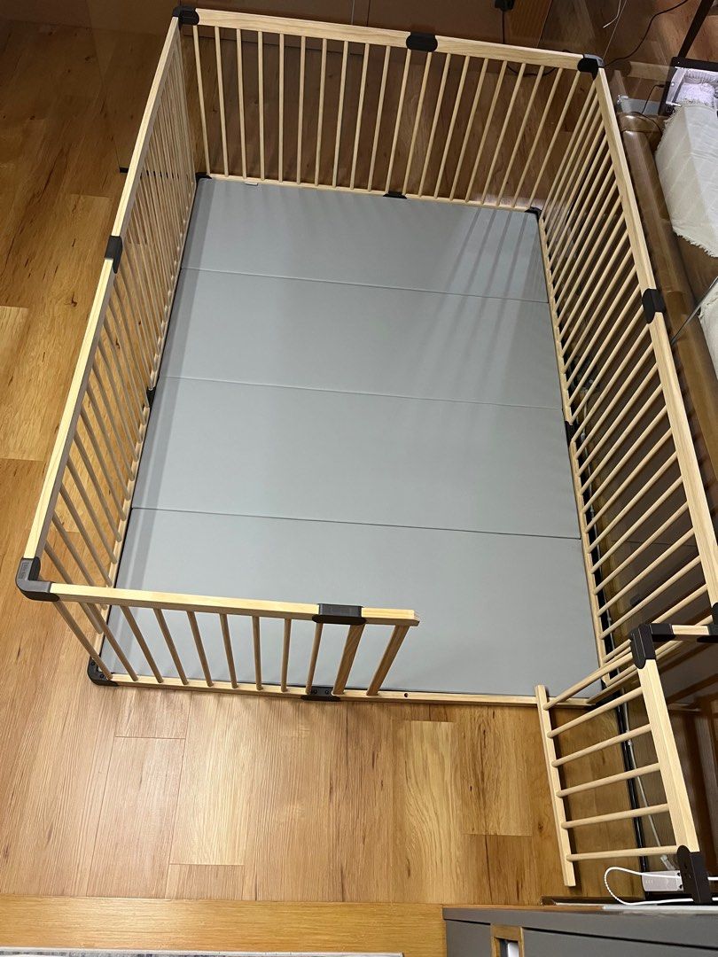 JollyBaby Solid Wood Playpen, Babies & Kids, Baby Nursery & Kids ...