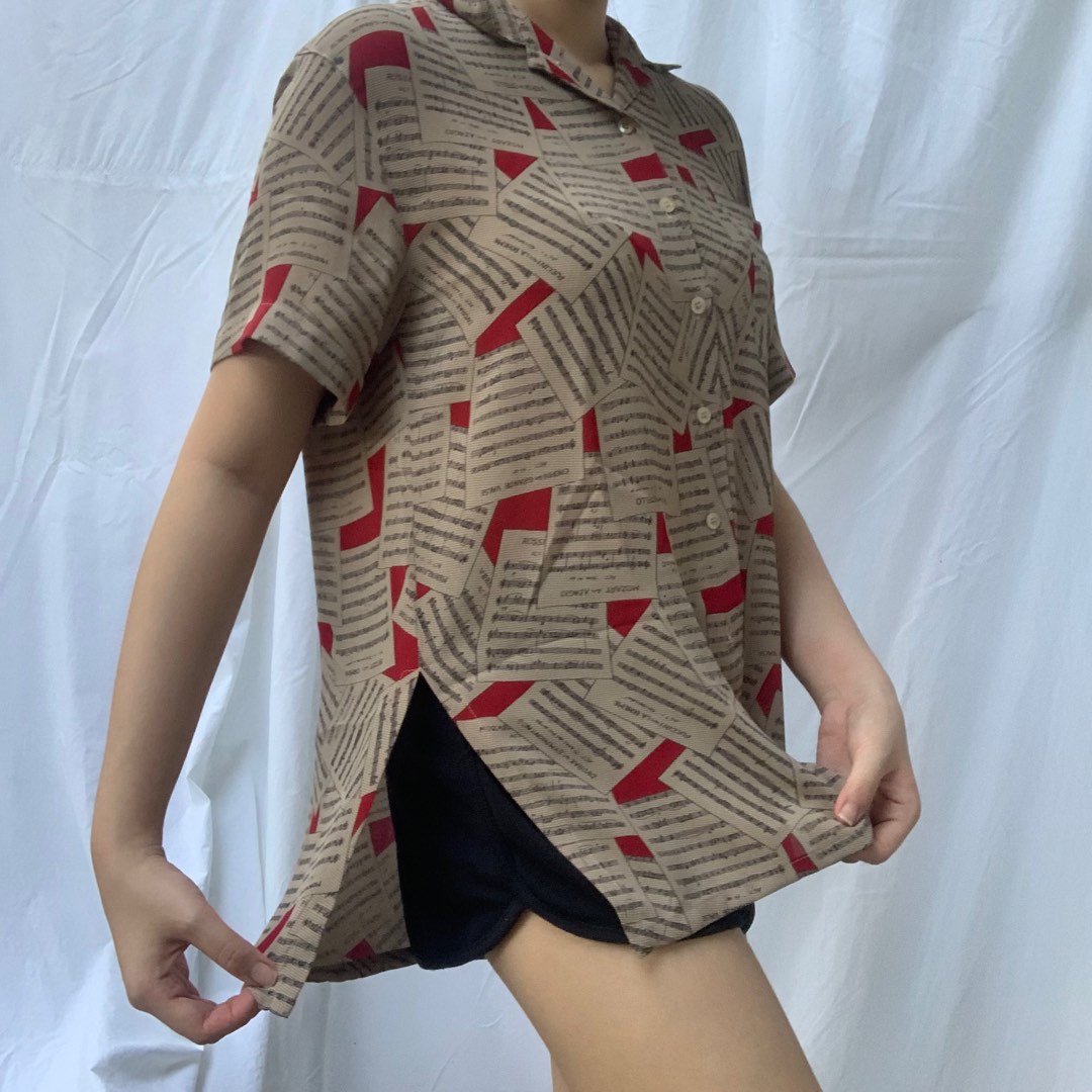 US BRANDED ROWAN FOR SAVILLE Kemeja motif music notes loose atasan ...