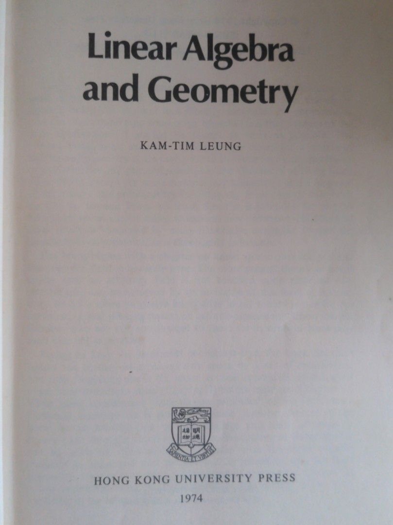 Linear Algebra and Geometry HKU A level, 興趣及遊戲, 書本 & 文具, 教科書 - Carousell