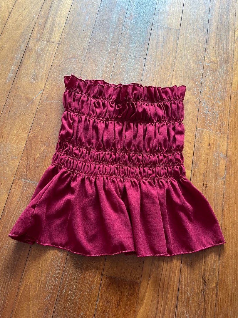 maroon scrunched tube top, Women's Fashion, Tops, Other Tops on Carousell