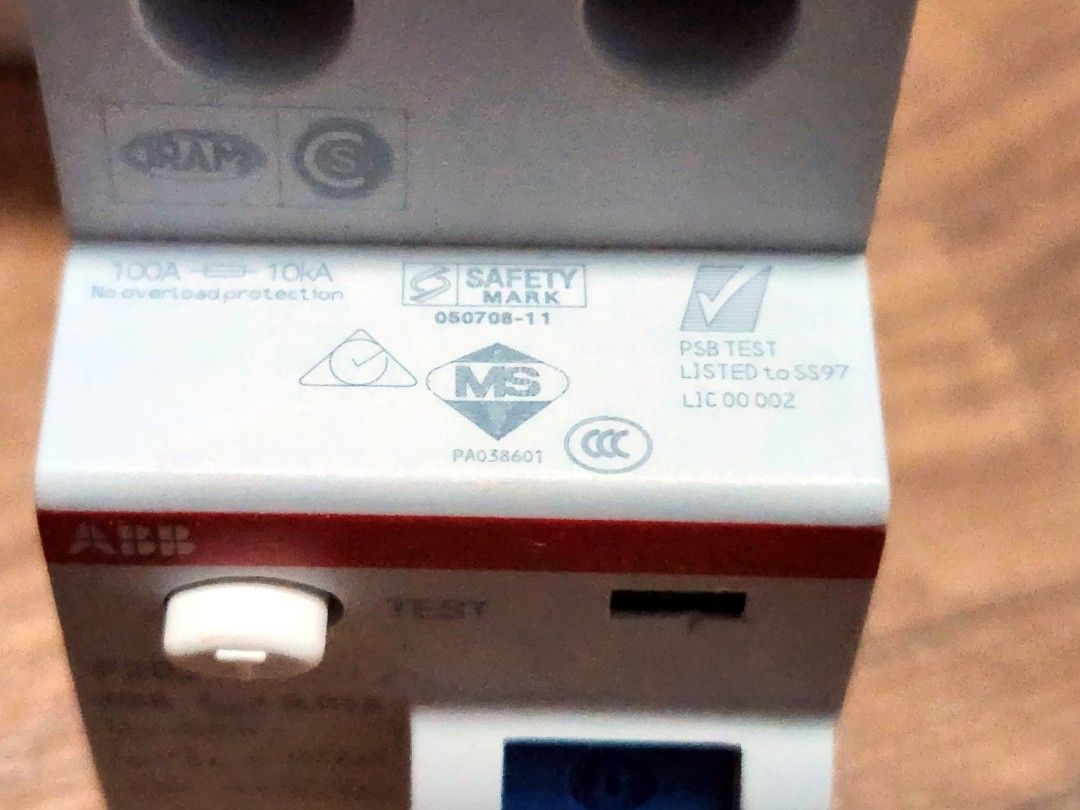 New original ABB ELCB RCCB RCD 30mA F202 AC63 Safety Mark PSB, TV & Home Appliances, Electrical ...