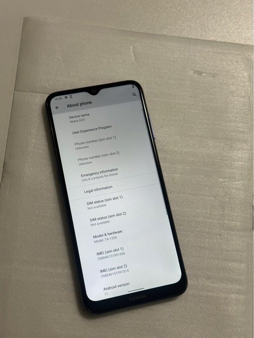 Nokia G20 (64GB) Dual sim , Model#TA-1336, 手提電話, 手機, Android 安卓手機 ...