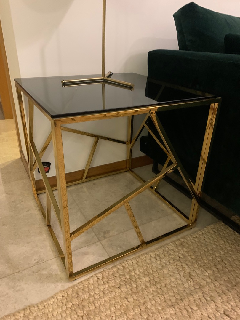 Opal Side Table with Gold Legs, Furniture & Home Living, Furniture, Tables & Sets on Carousell