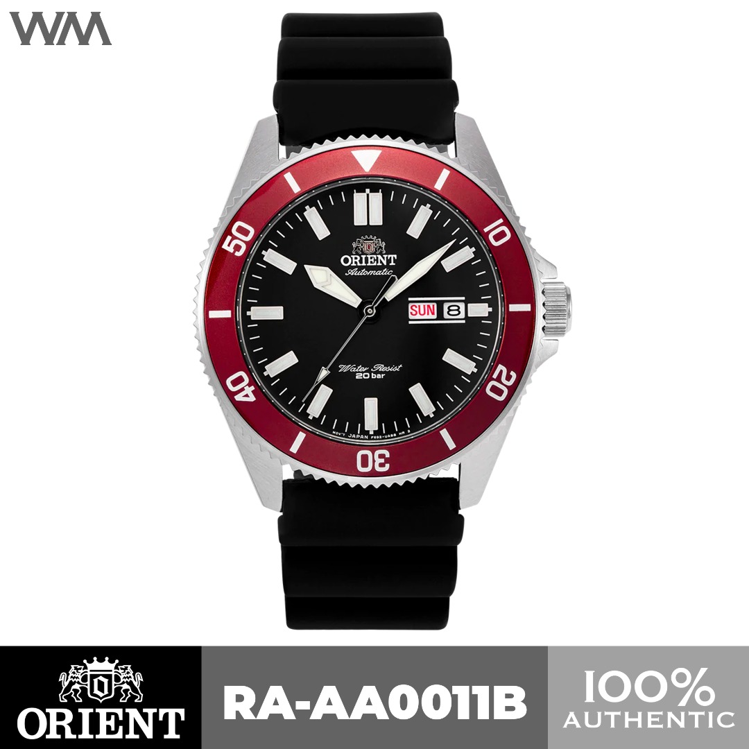 Orient Kano / Kanno Black Dial Red Bezel Automatic Watch with Rubber ...