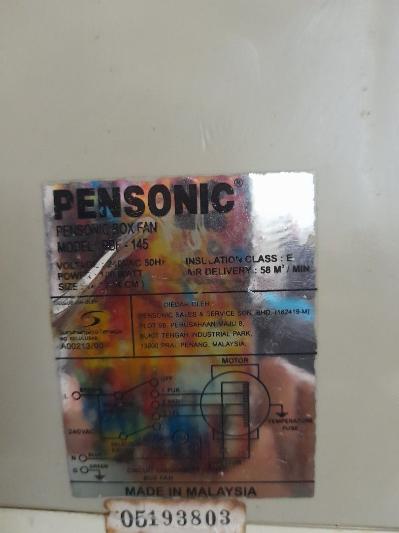 Pensonic 3-Speed Box Fan 34cm (pre-loved), Furniture & Home Living ...