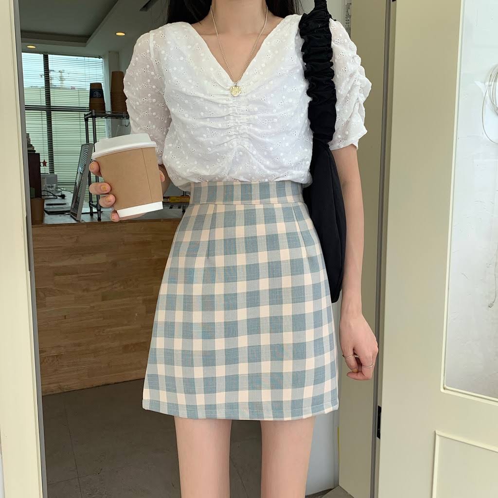 plaid blue checkered skirt, Women's Fashion, Bottoms, Skirts on Carousell
