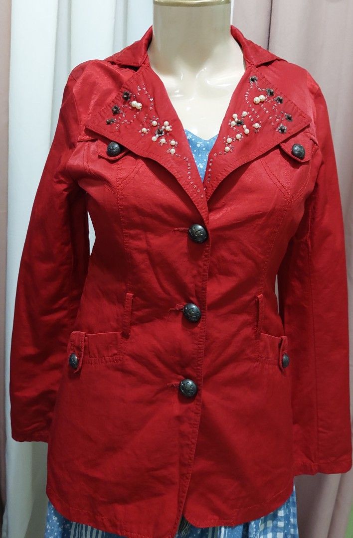 Red jacket, Women's Fashion, Coats, Jackets and Outerwear on Carousell