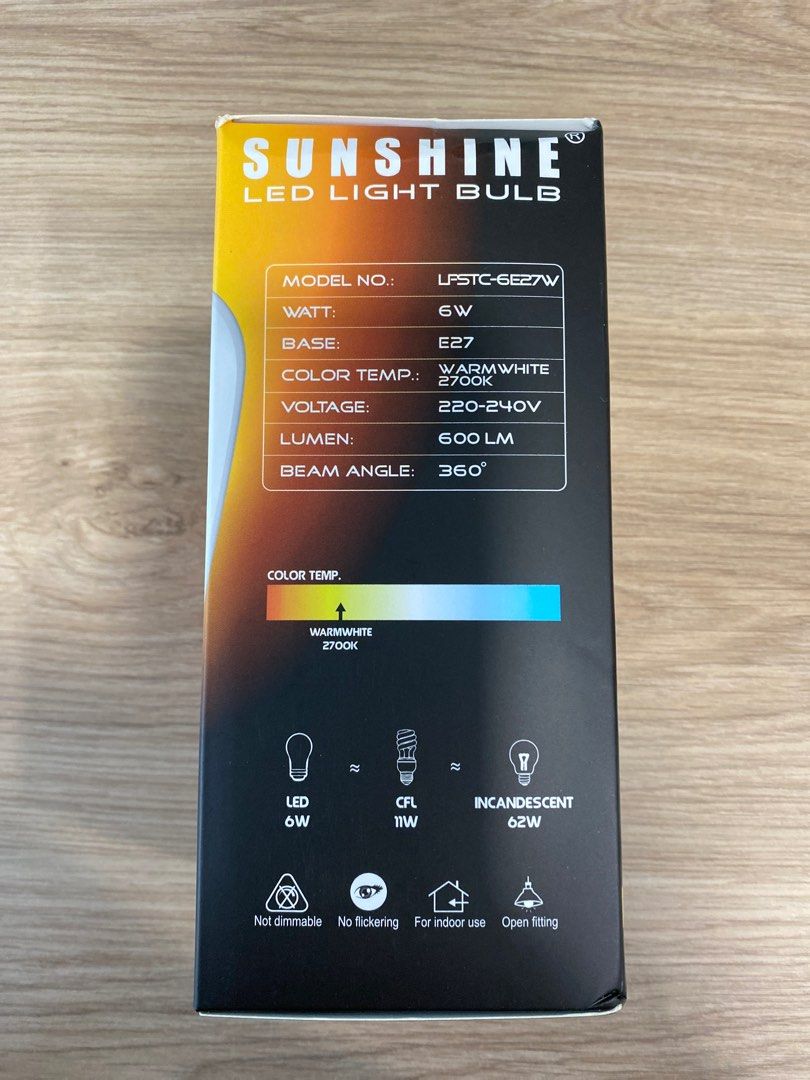 Sunshine LED Light Bulb 6W Warmwhite, Furniture & Home Living, Lighting ...