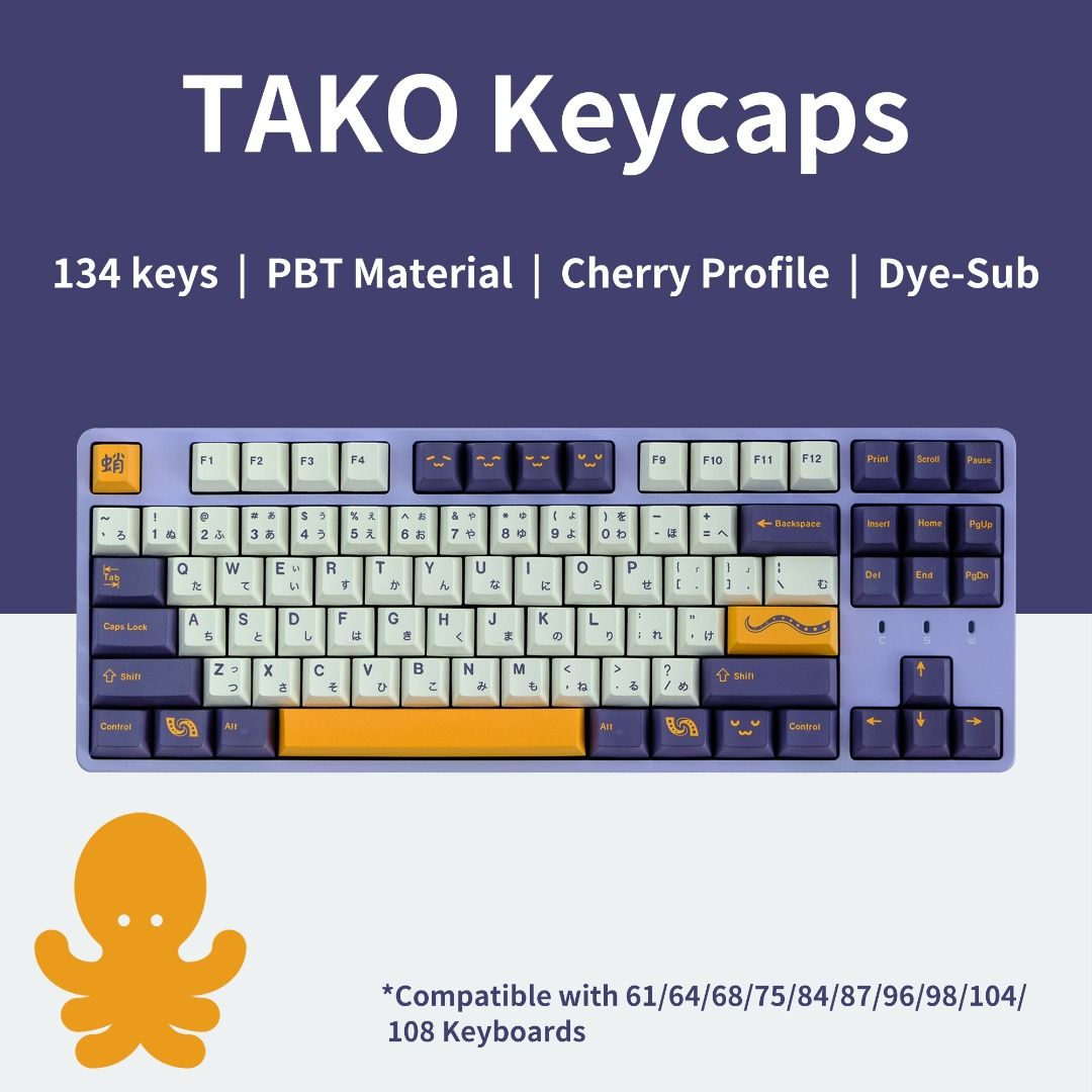 Tako Keycaps | Cherry Profile | PBT Dye-Sub | Royal Kludge Tecware Keychron Akko Keycap ...