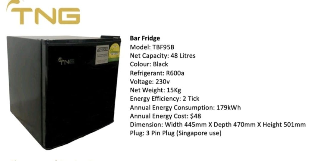 TNG 48 Litres bar fridge, TV & Home Appliances, Kitchen Appliances ...