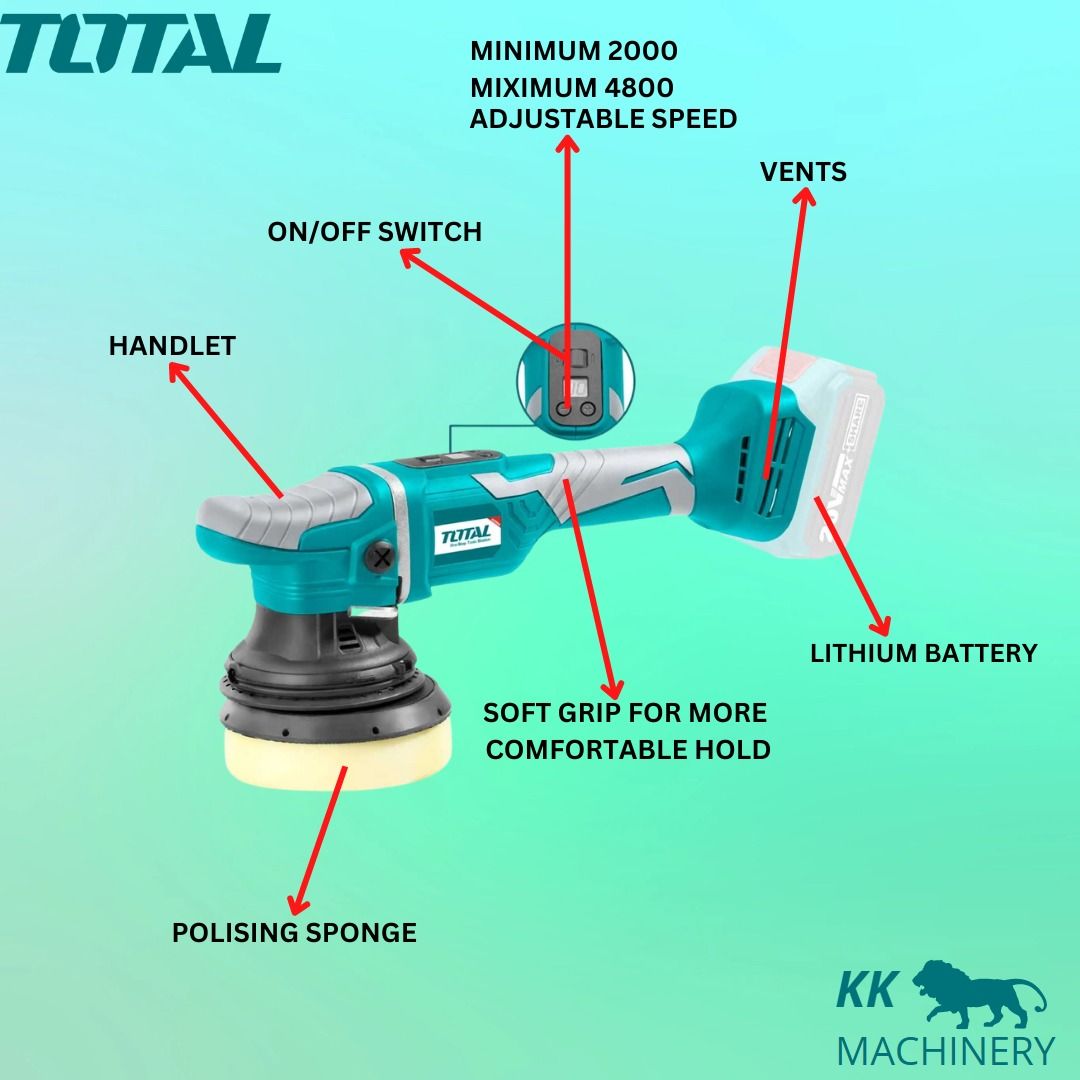 Total 20V Li-ion Cordless Angle Polisher TAPLI2002, Furniture & Home ...