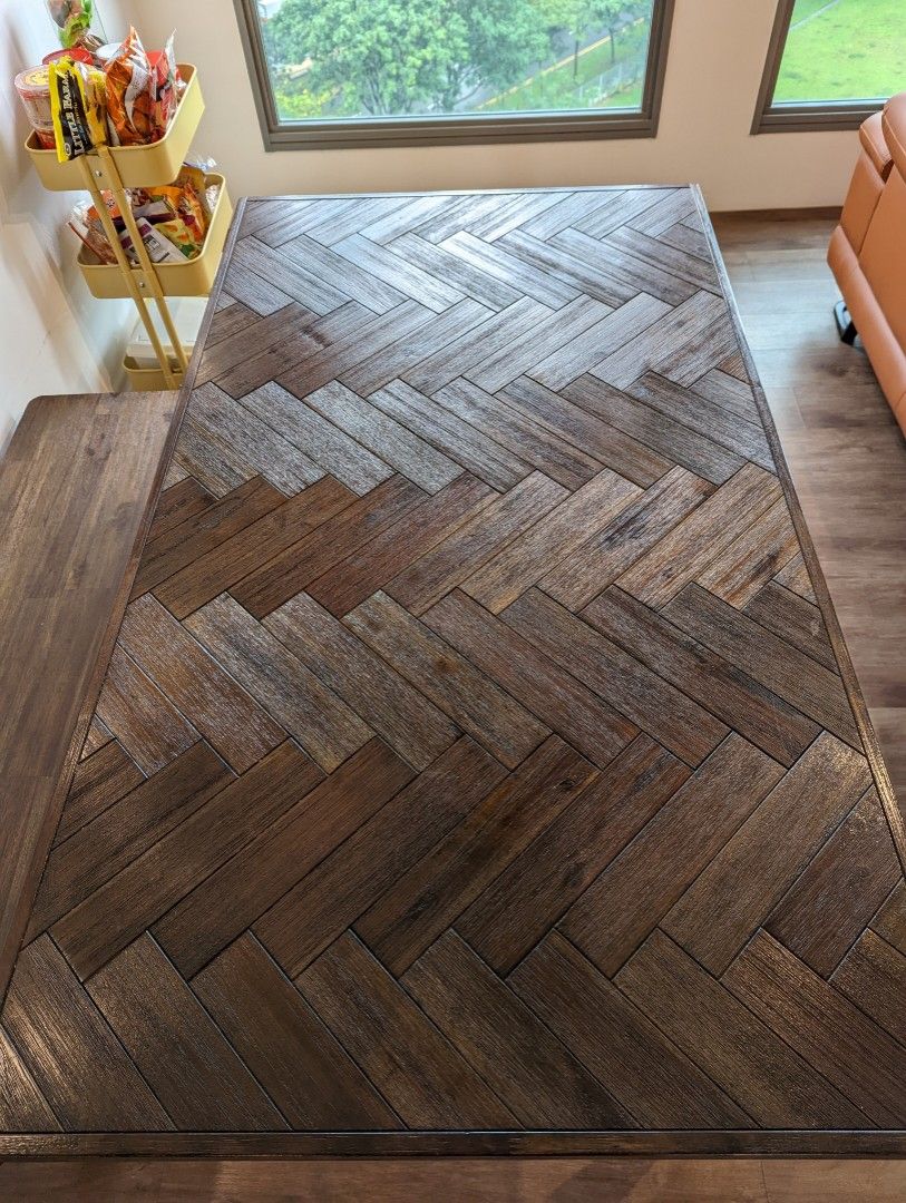 Used table with herringbone design, Furniture & Home Living, Furniture ...