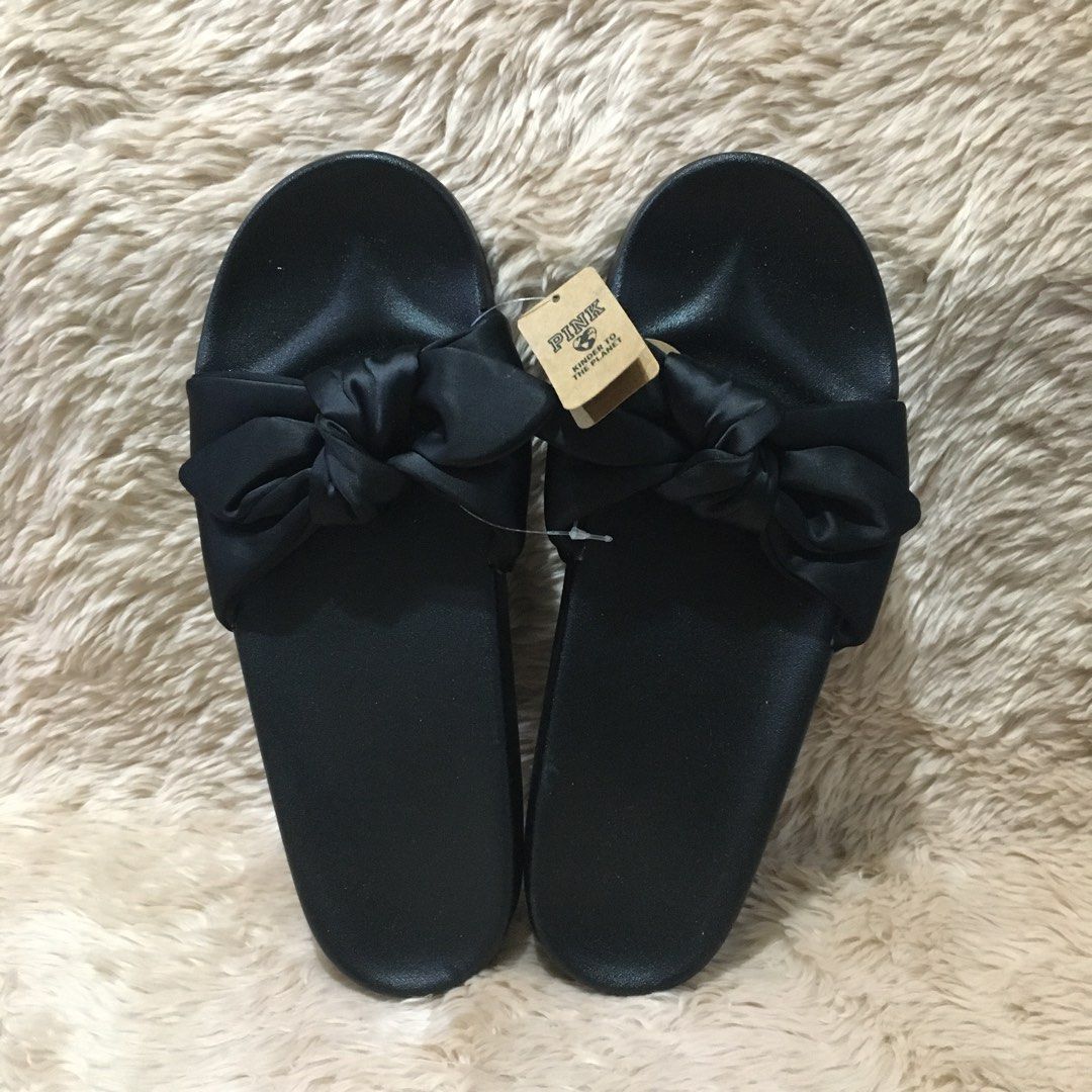 Victoria's Secret PINK Black Bow Slides, Women's Fashion, Footwear, Slippers and slides on Carousell
